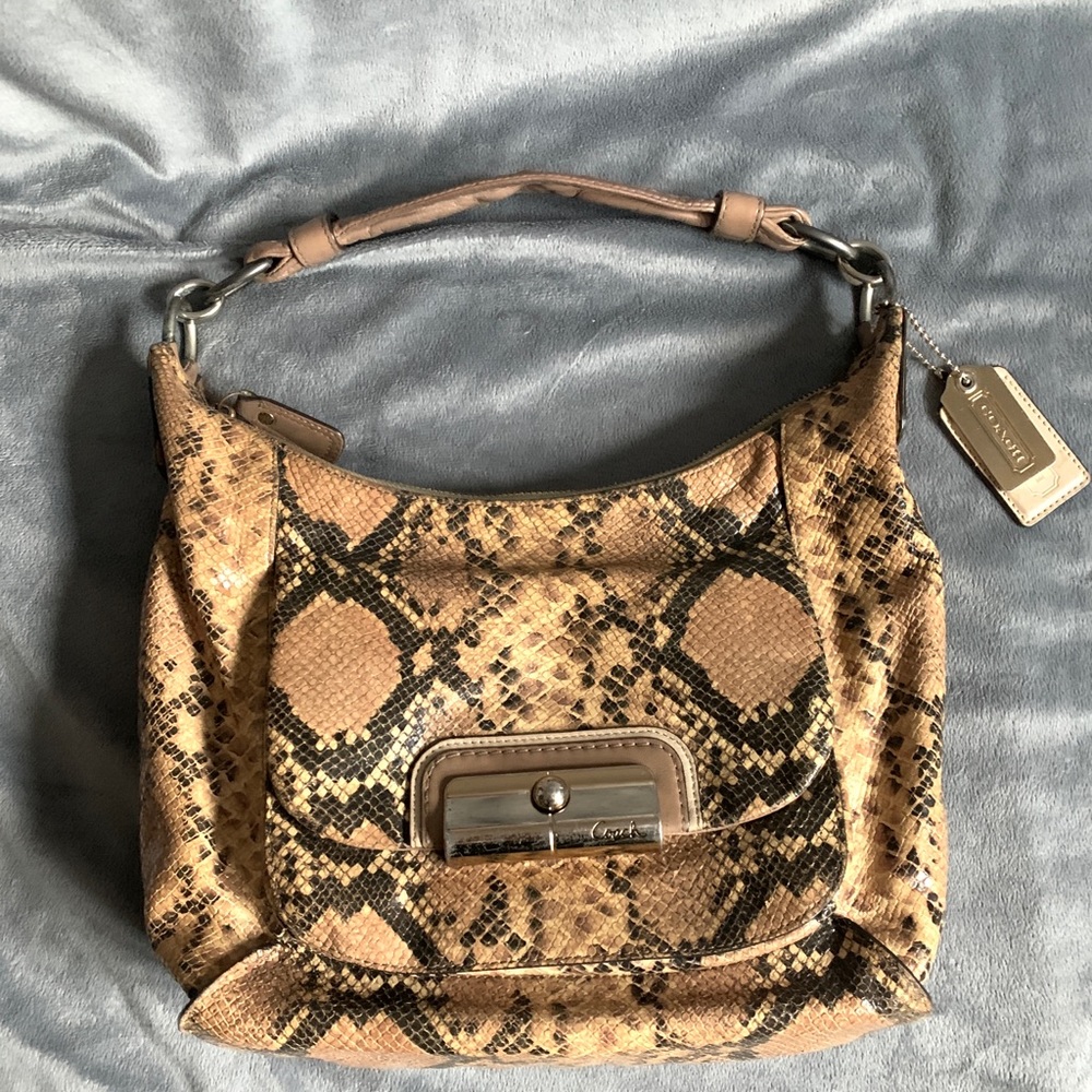Coach Kristin Python Embossed Leather Hobo Handbag - Gem